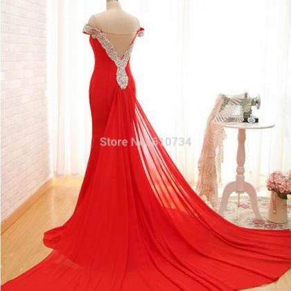 Sexy Strapless Cap Sleeve With Beading And Sequin Cathedral Train Red ...