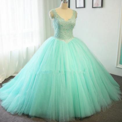 Nice Blue Princess Ball Gown Dress For Wedding With V Neck A Line Lace ...