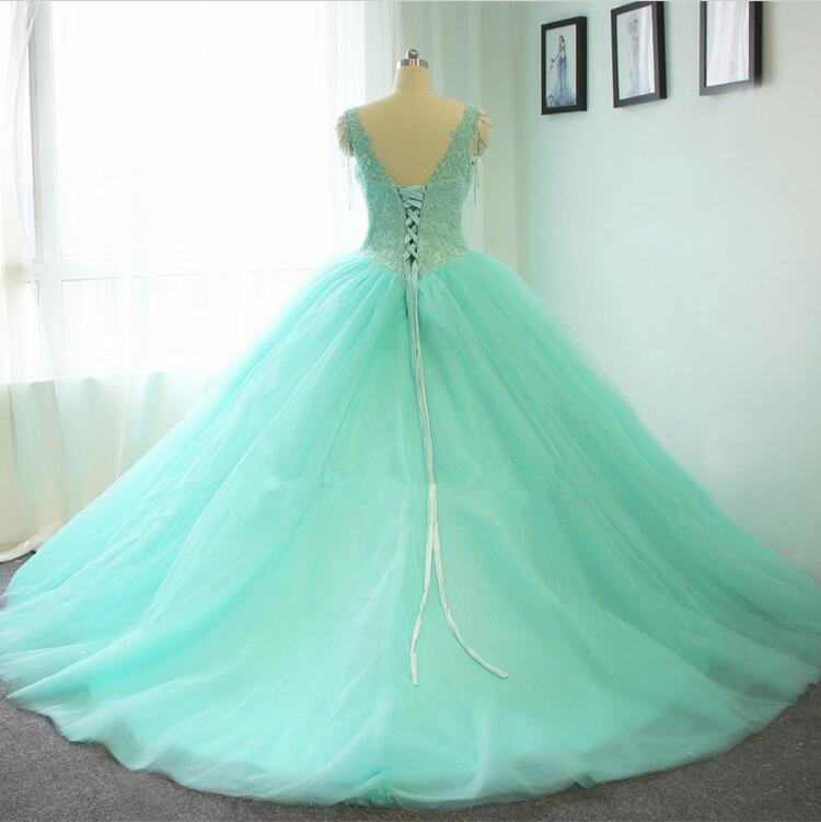 Nice Blue Princess Ball Gown Dress For Wedding With V Neck A Line Lace ...